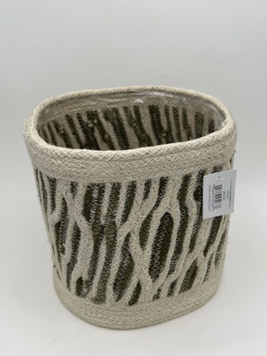 Ricks Garden Center | Ivory And Green Braided Jute Potcover XL